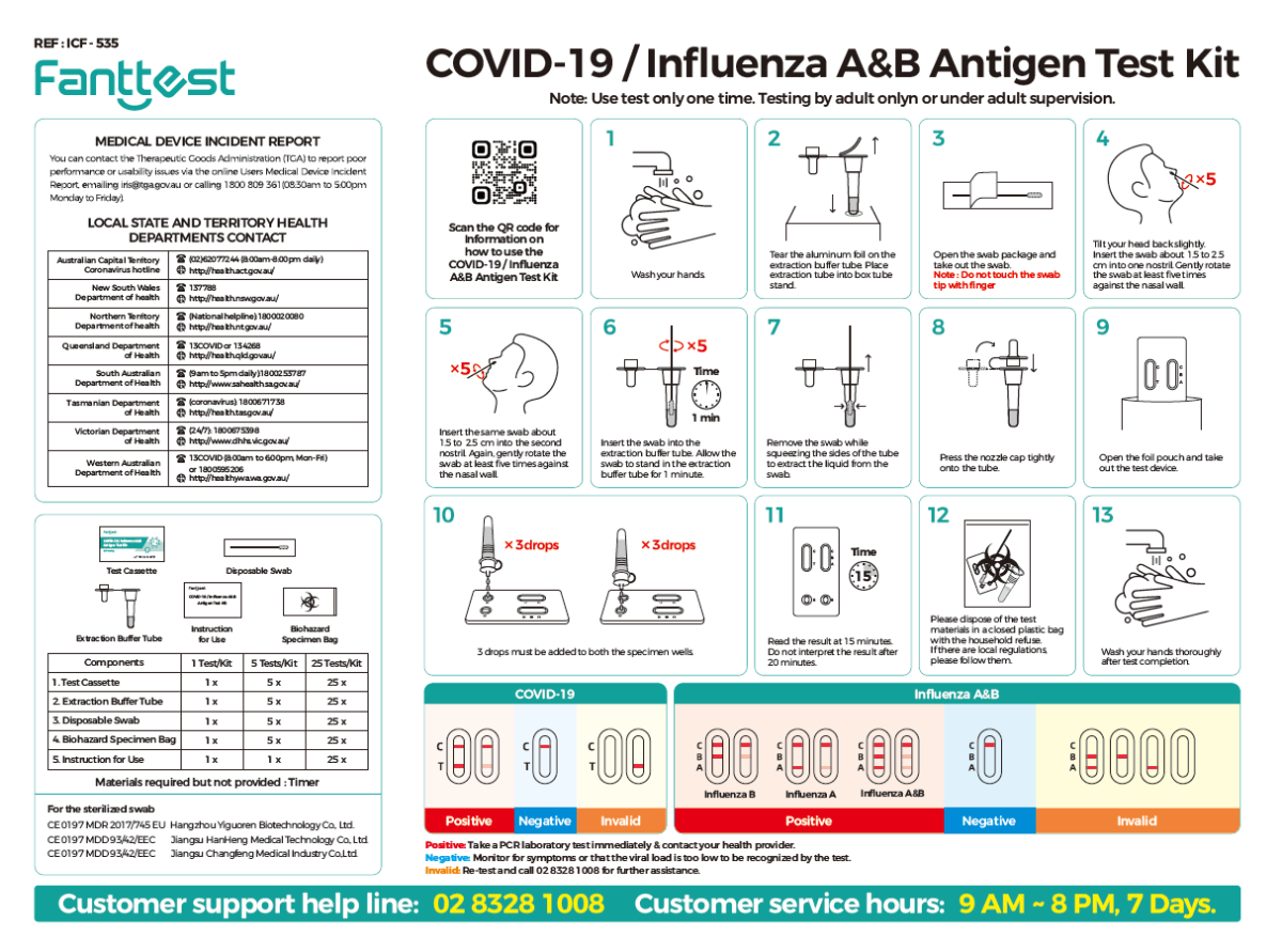 Fanttest Covid-19/Influenza A&B Combination Rapid Antigen Test Kit - 1 ...